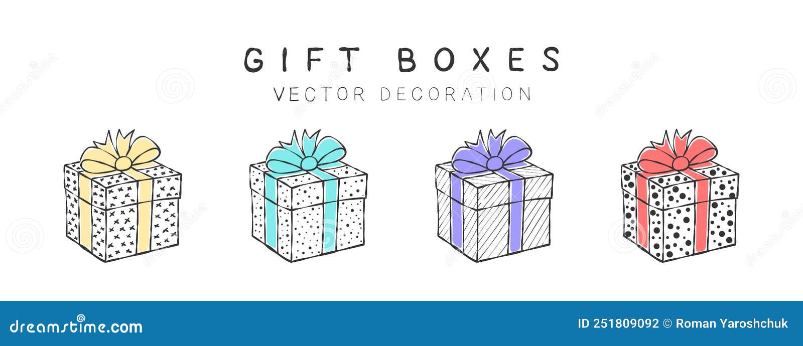 Gift Box Drawings. Conceptual Gift Boxes. Drawings Decor Elements Stock ...
