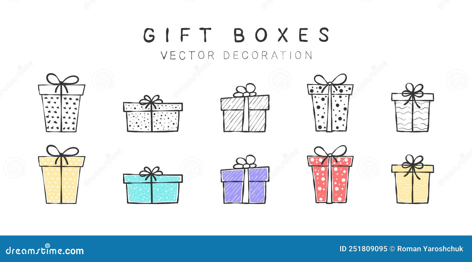 Gift Box Drawings. Various Gift Boxes. Drawings Decor Elements Stock ...