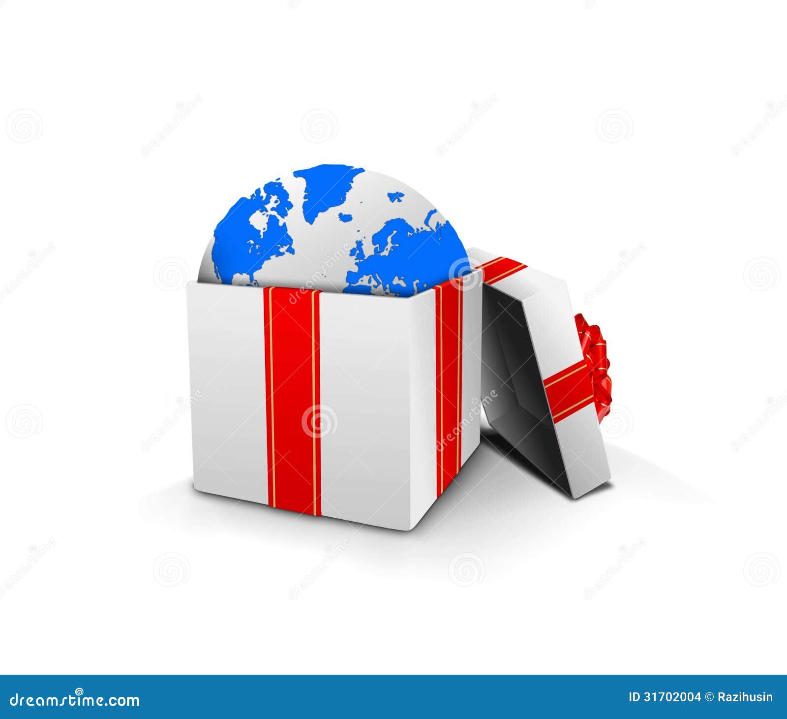 Gift Box with Earth Globe Inside Stock Illustration - Illustration of ...