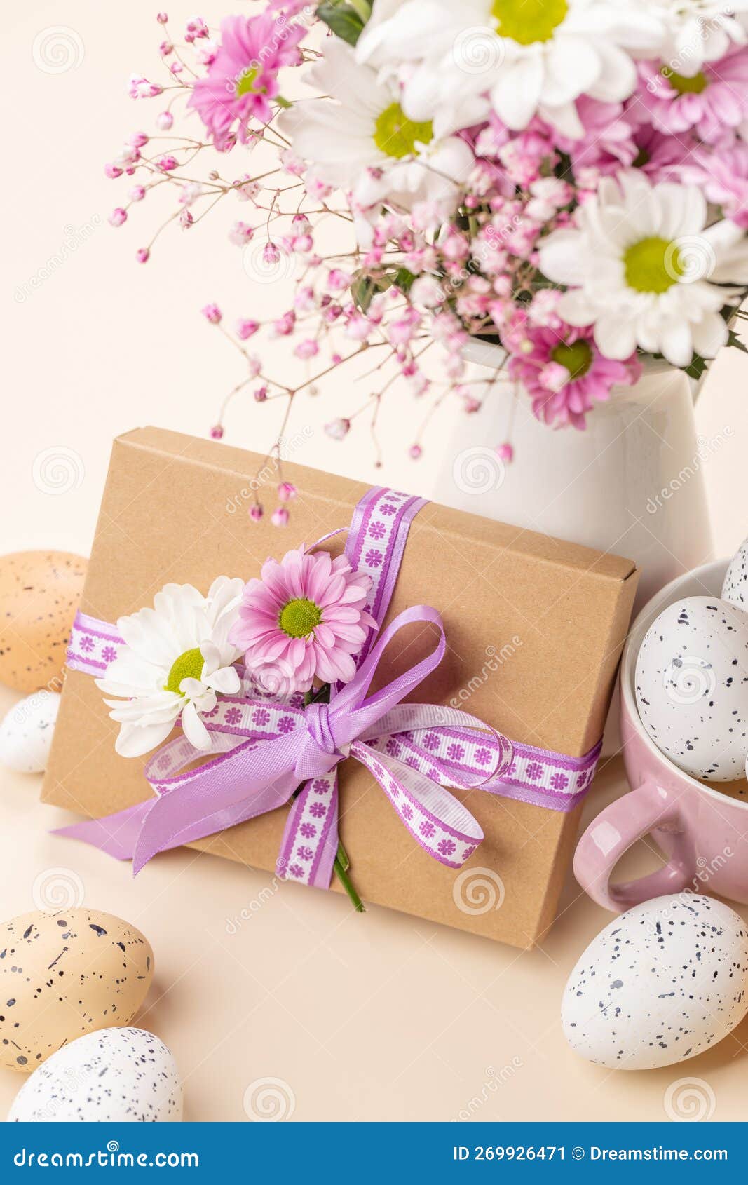 Gift Box, Easter Eggs and Flowers Stock Image - Image of decoration ...
