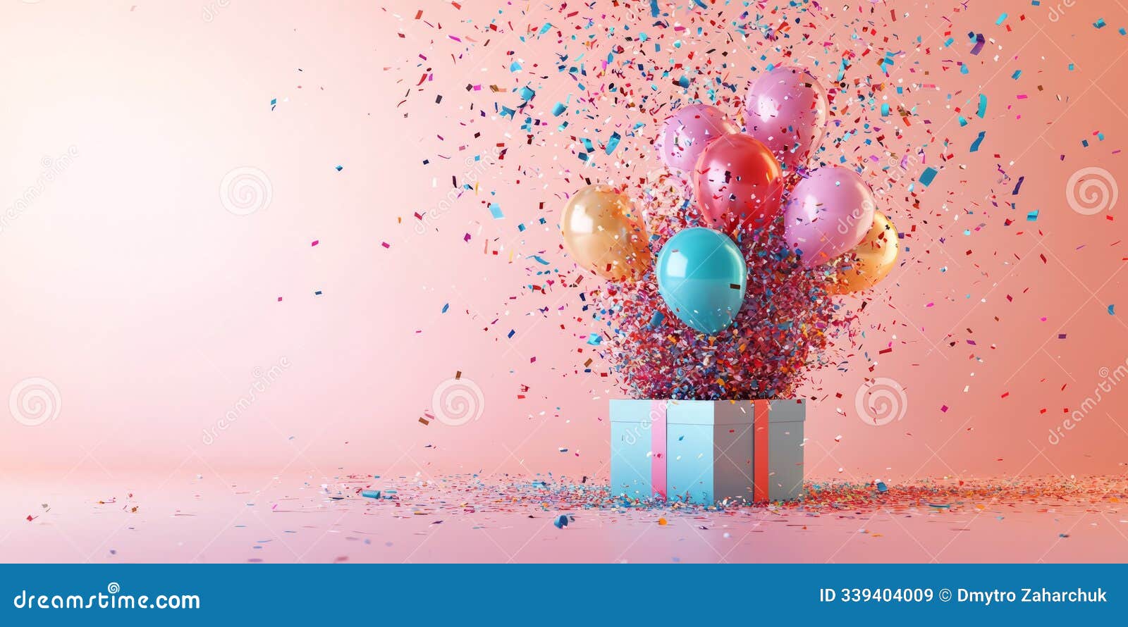 A Gift Box Exploding with Confetti, Streamers, and Balloons ...