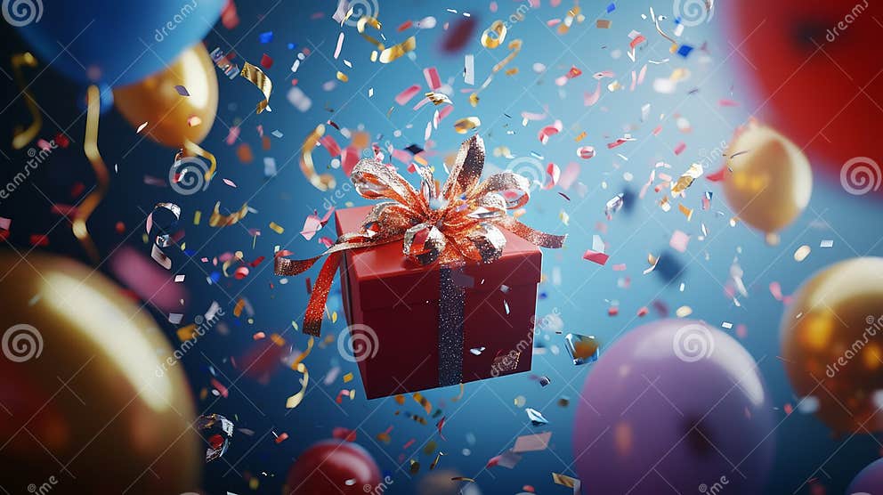 A Gift Box Exploding with Confetti, Streamers, and Balloons ...