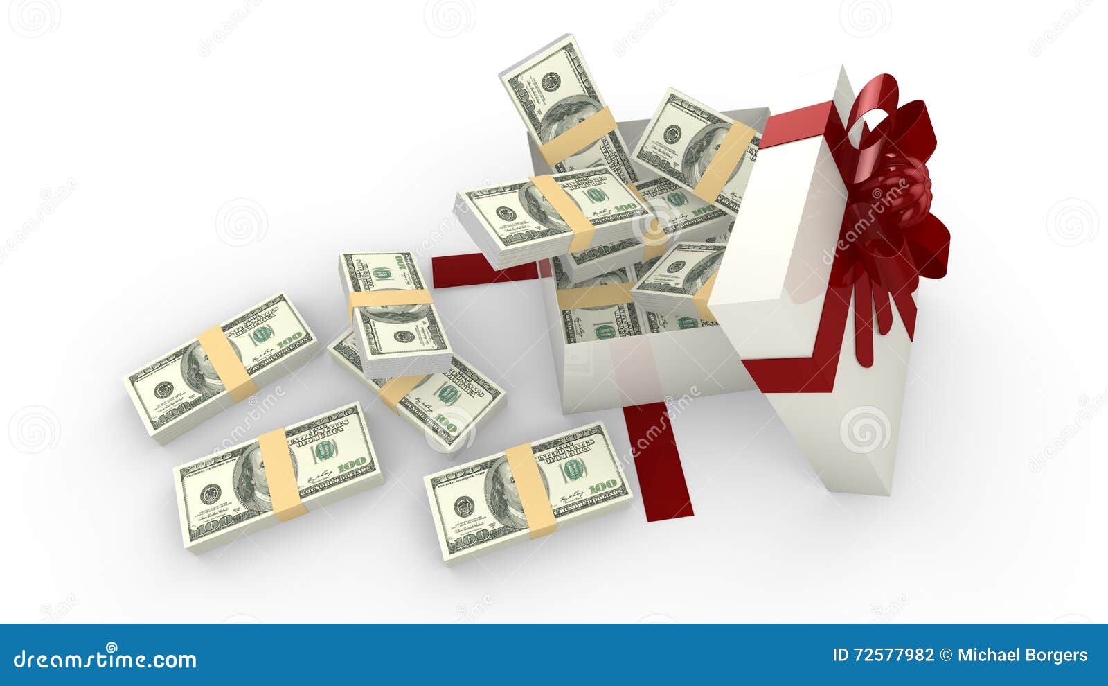 Gift Box Filled with New Dollar on White Stock Illustration ...