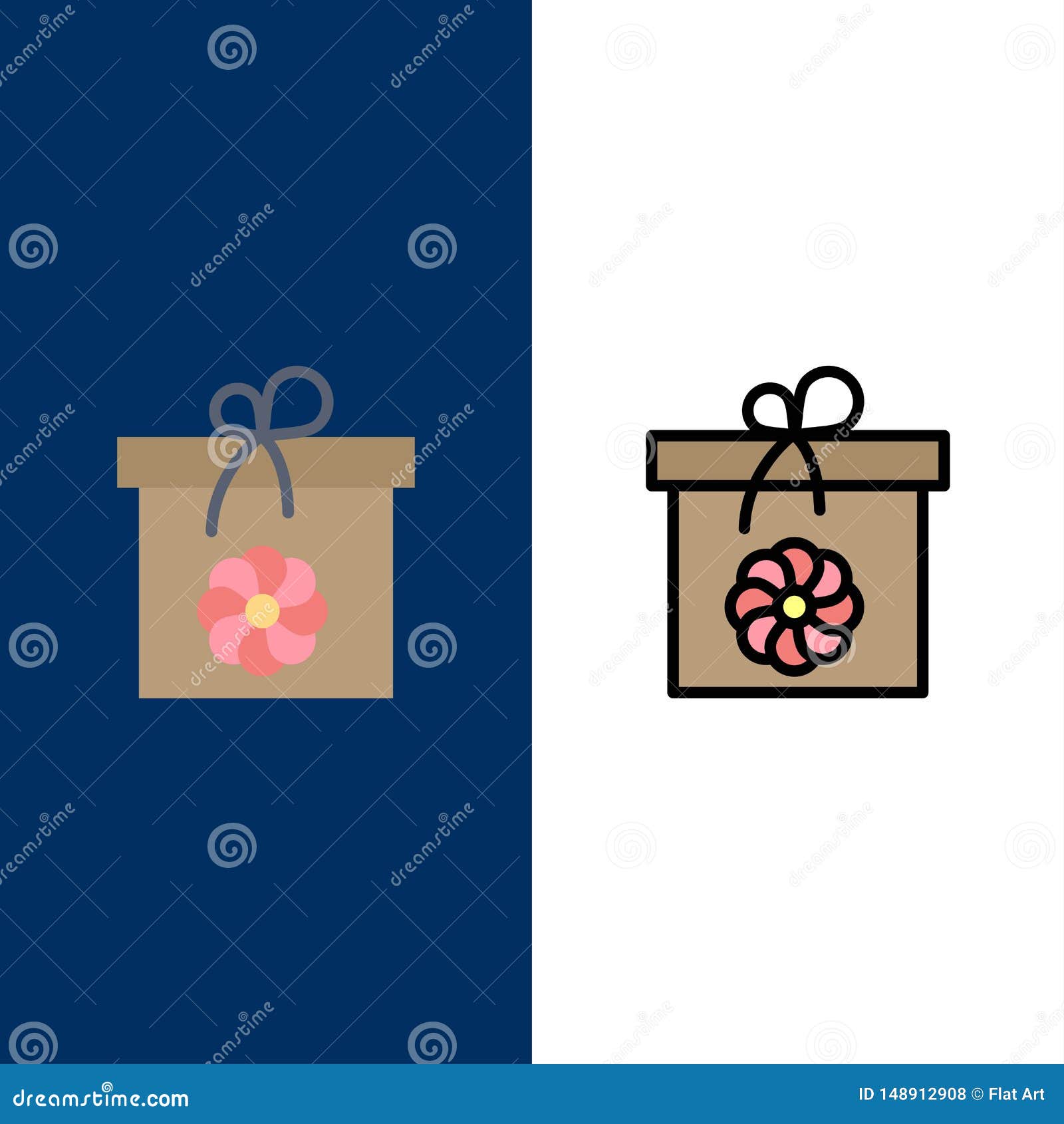 Gift, Box, Flower, Spring Icons. Flat and Line Filled Icon Set Vector ...