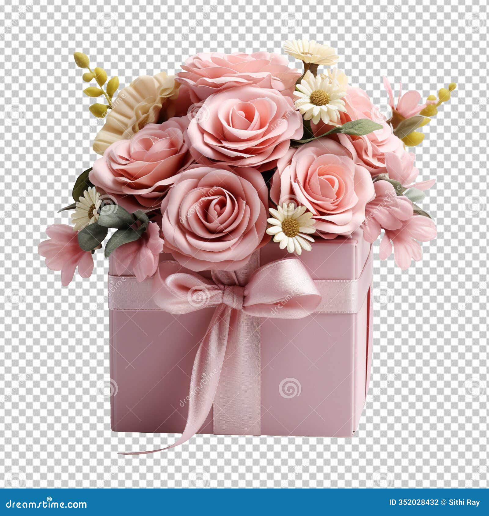 Gift Box with Flowers Isolated on Transparent Background Stock ...