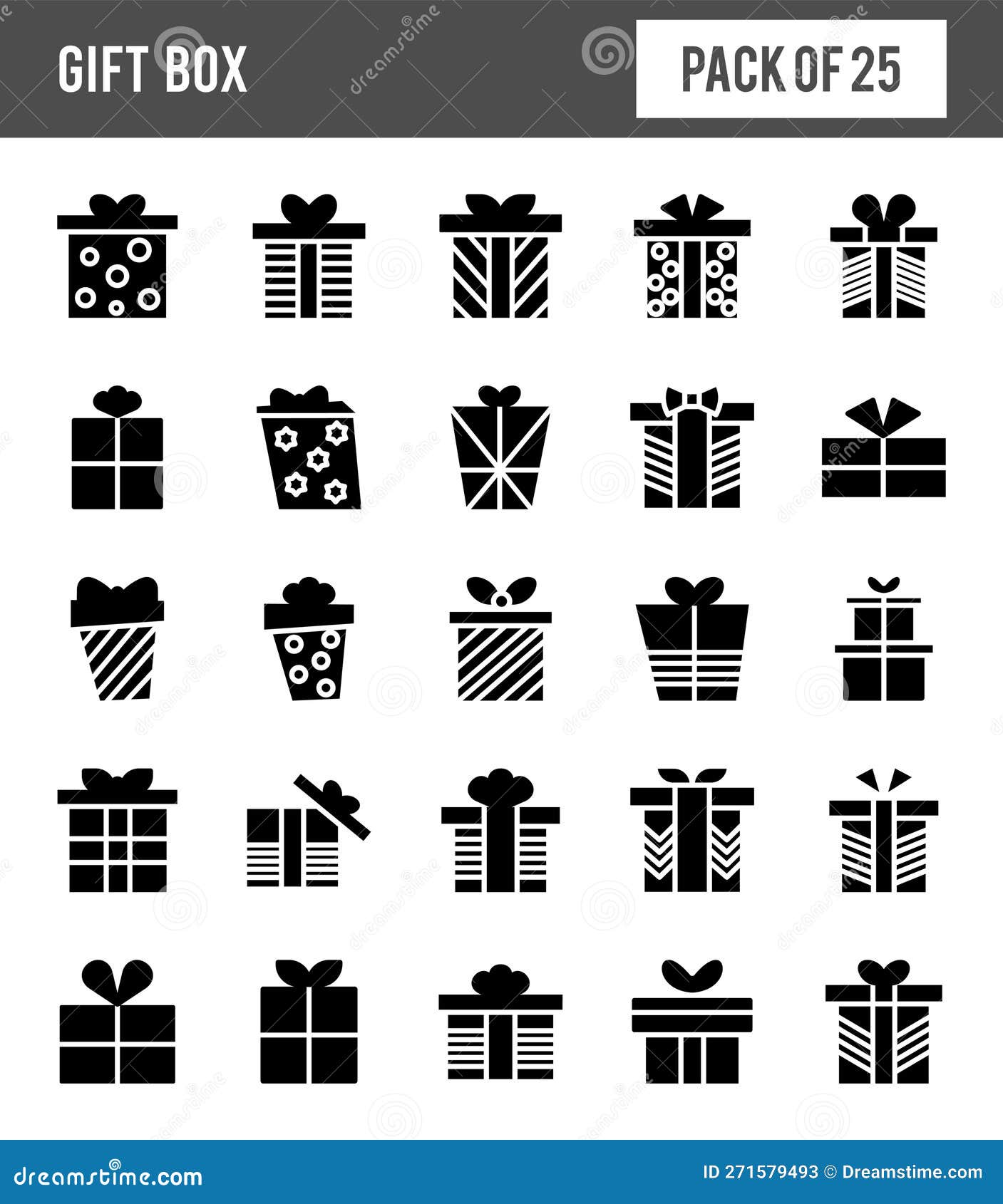 25 Gift Box Glyph Icon Pack. Vector Illustration Stock Vector ...