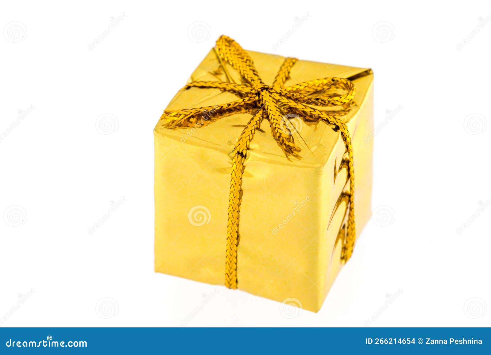 Gift Box of Gold Color Isolated on White Background Stock Photo - Image ...