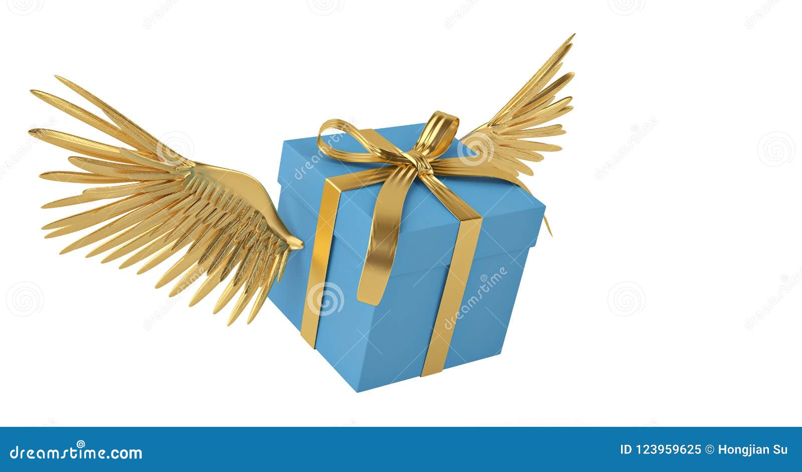Gift Box with Gold Wings Flying Box.3D Illustration. Stock Illustration ...