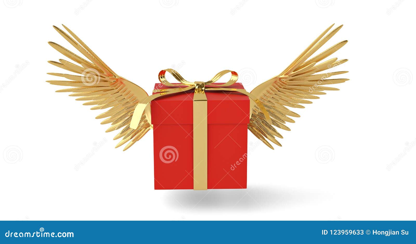 Gift Box with Gold Wings Flying Box.3D Illustration. Stock Illustration ...