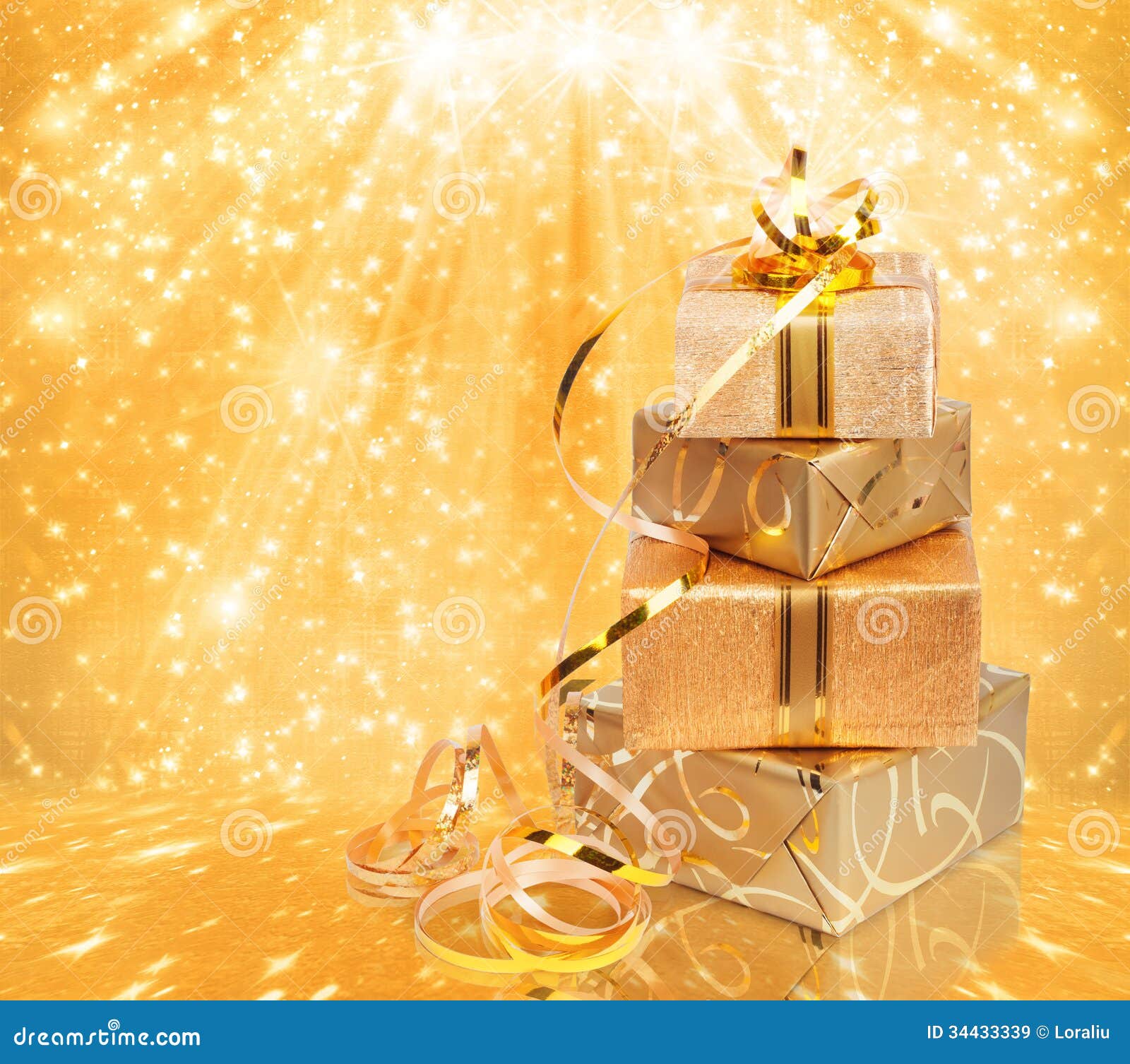 Gift Box in Gold Wrapping Paper Stock Image - Image of christmas ...