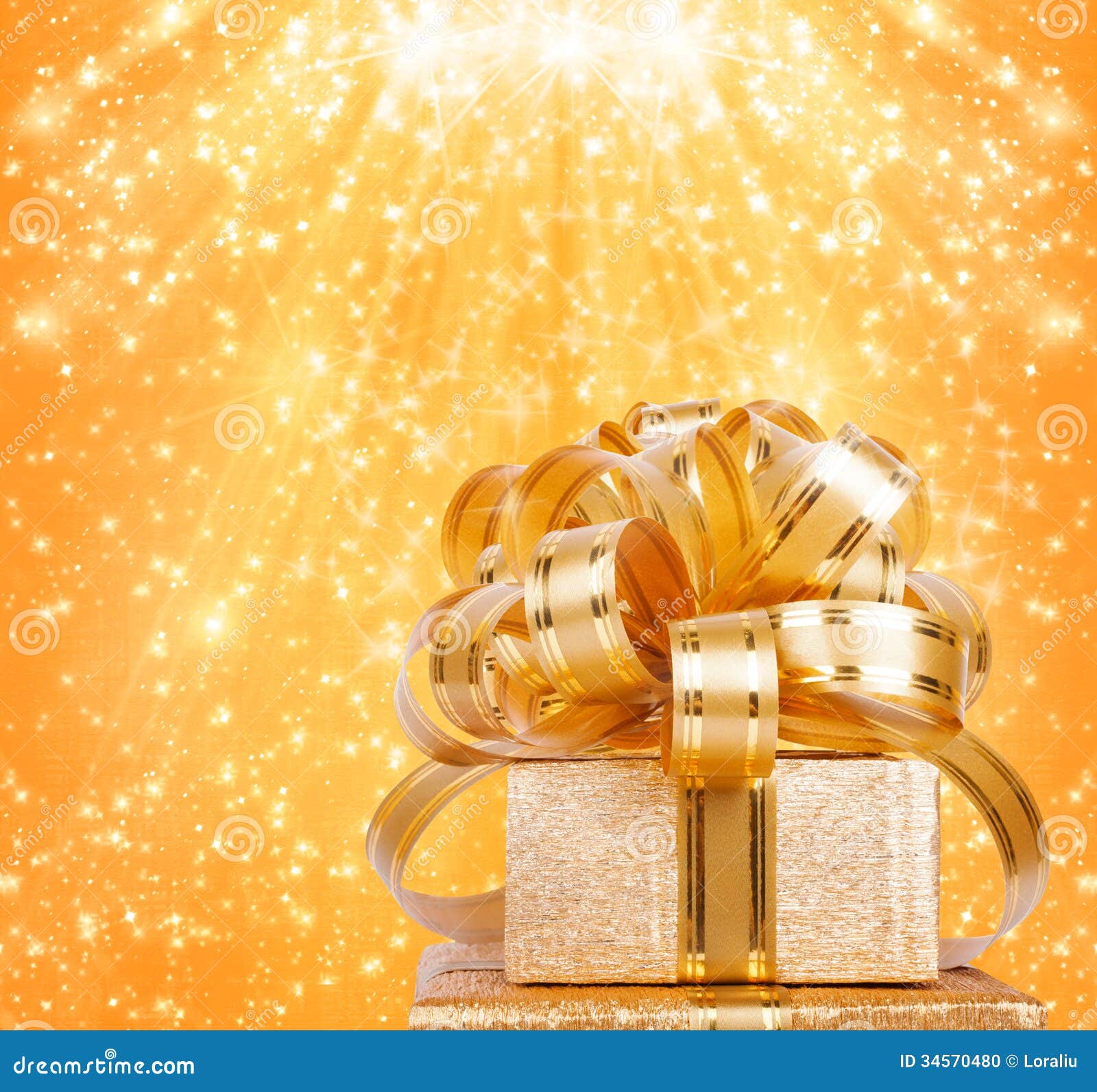 Gift Box in Gold Wrapping Paper Stock Photo - Image of celebration ...