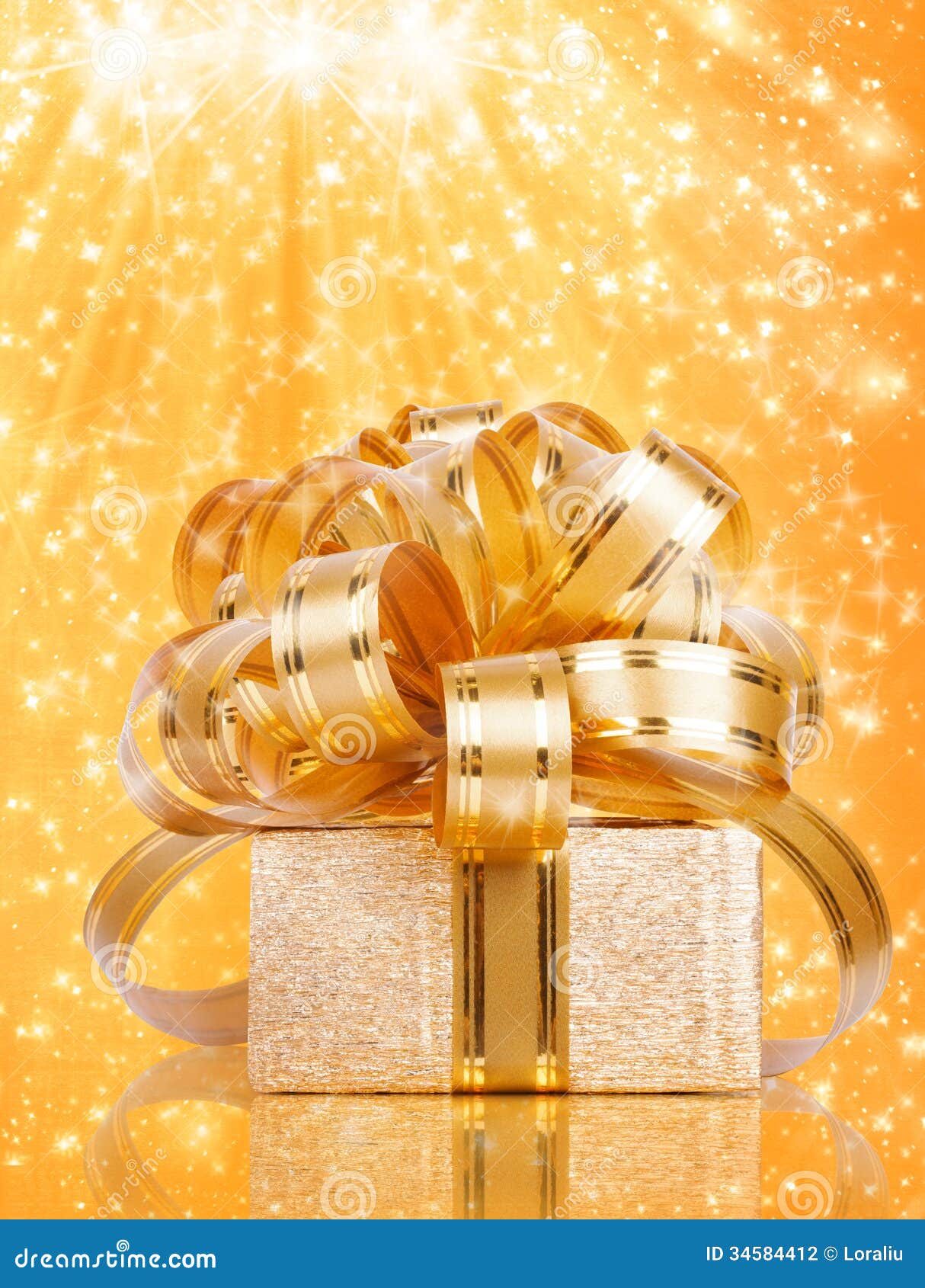 Gift Box in Gold Wrapping Paper Stock Photo - Image of card, happy ...