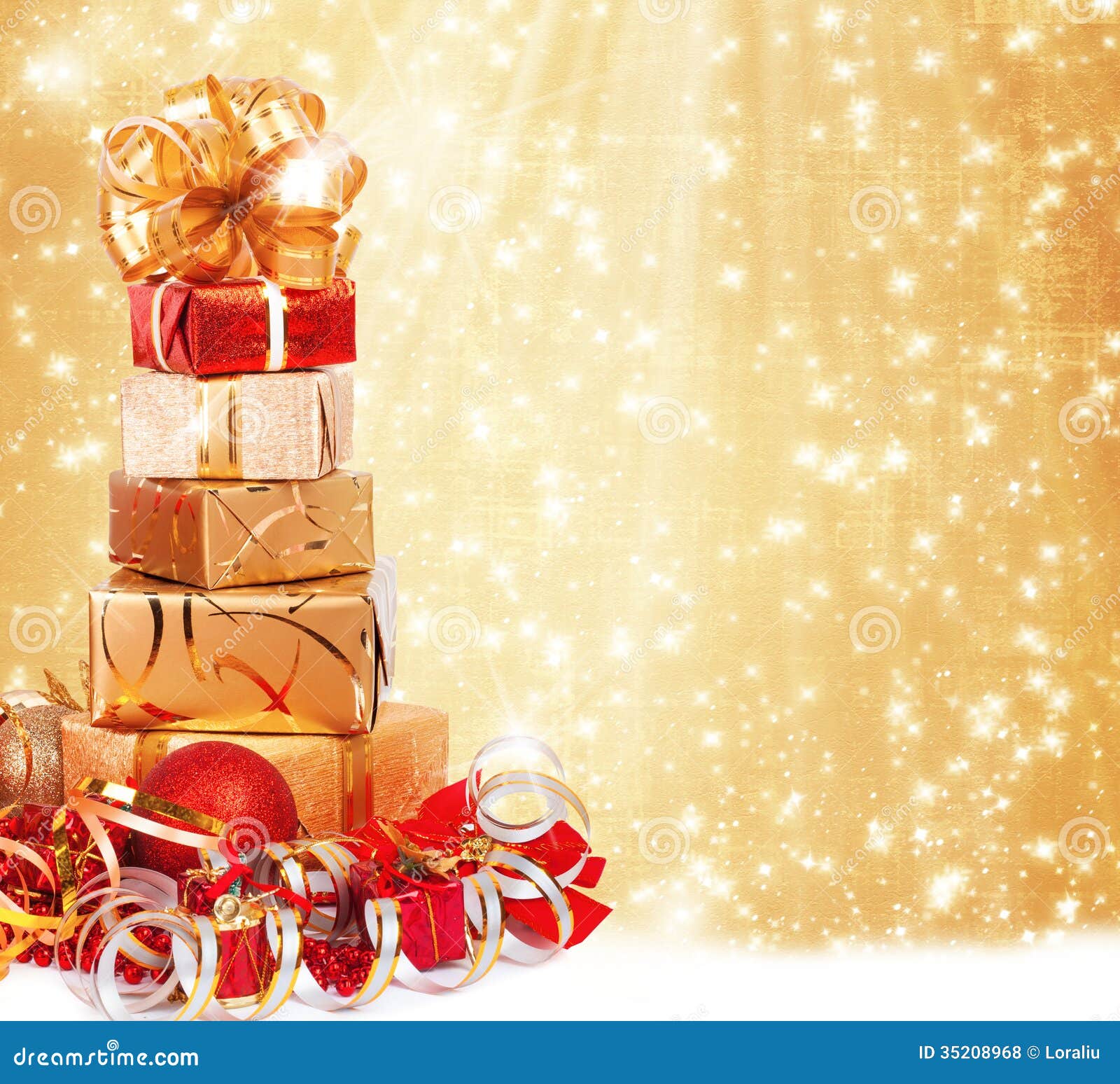 Gift Box in Gold Wrapping Paper Stock Photo - Image of paper, christmas ...