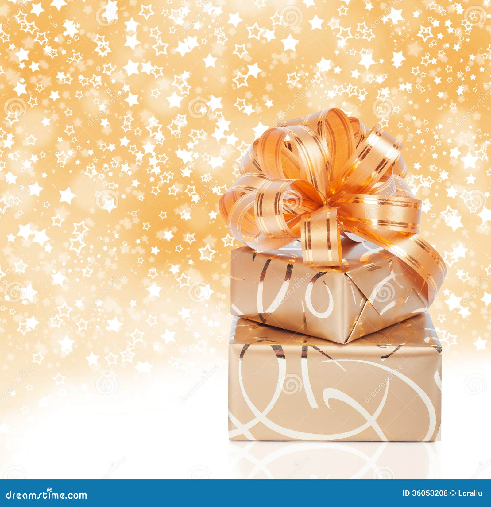 Gift Box in Gold Wrapping Paper Stock Photo - Image of mother, festive ...