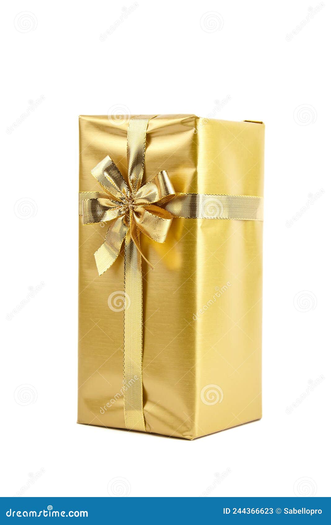 Gift Box with Golden Bow Isolated on White Stock Image - Image of ...