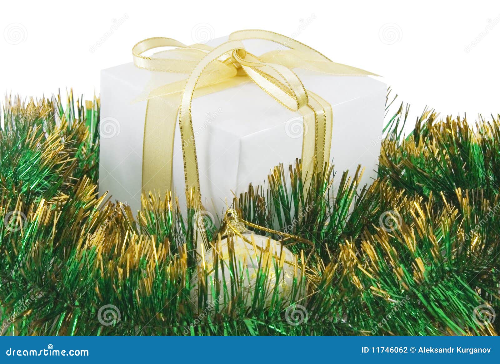 Gift Box with Green Shiny Garland Stock Photo - Image of giving ...