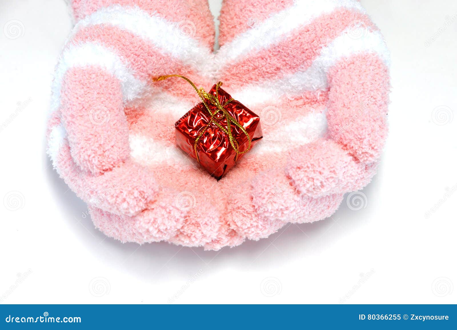 Gift box in hand gloves stock image. Image of celebration - 80366255