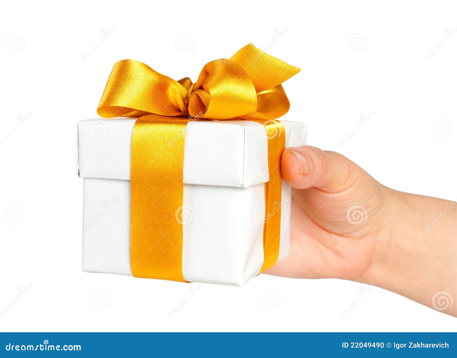 Gift Box in Hand with Ribbon Stock Photo - Image of individual ...