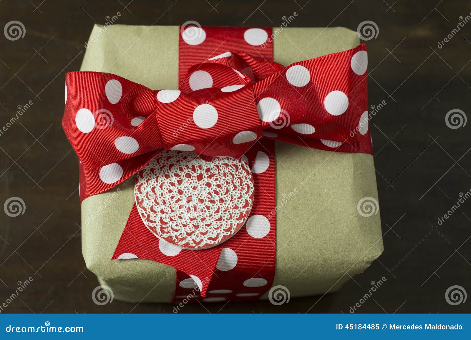Gift Box Handmade Dotted Red Tape and Label, Stock Image - Image of ...