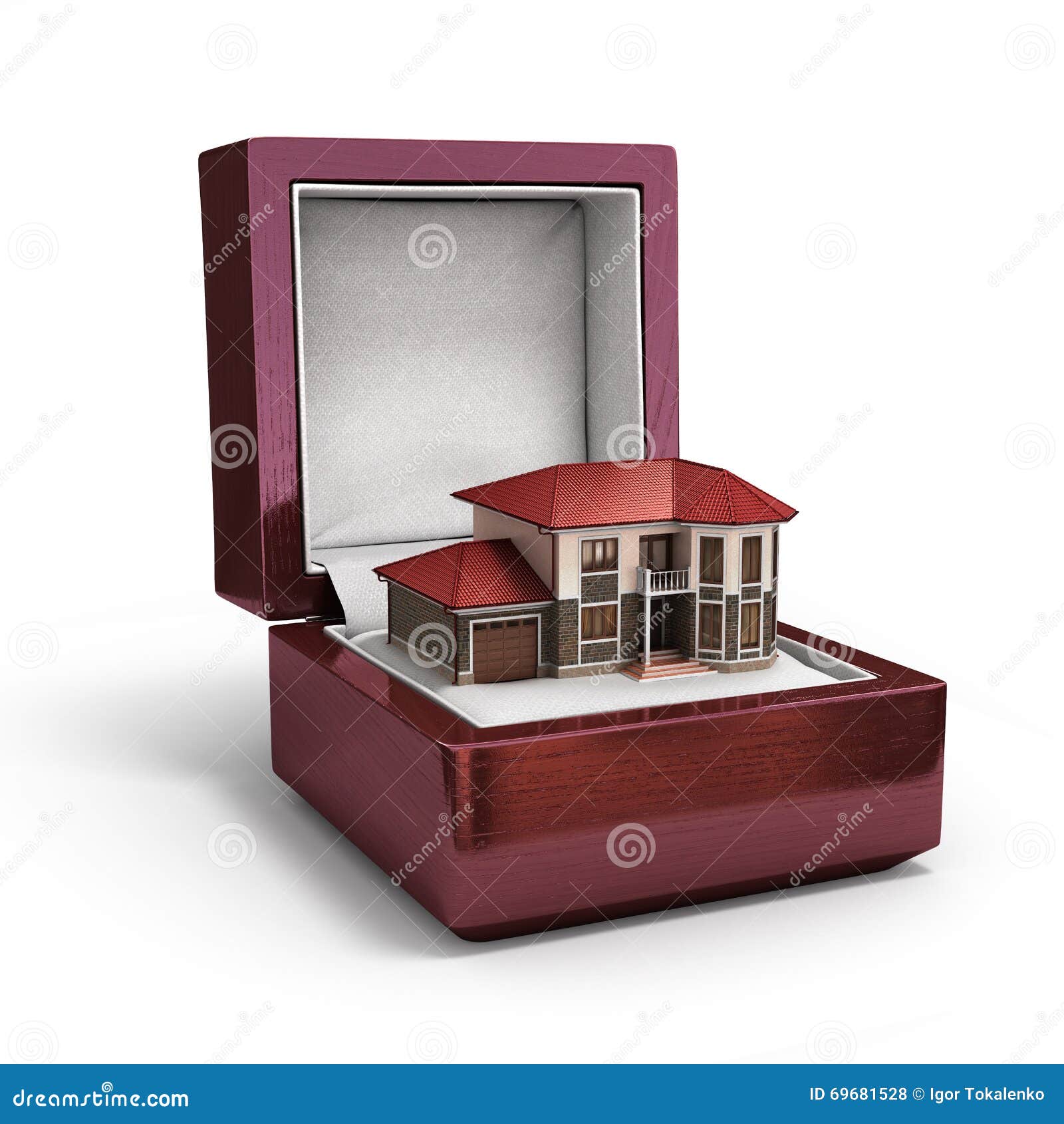 Gift Box with House. Real Estate Concept. 3d Stock Illustration ...