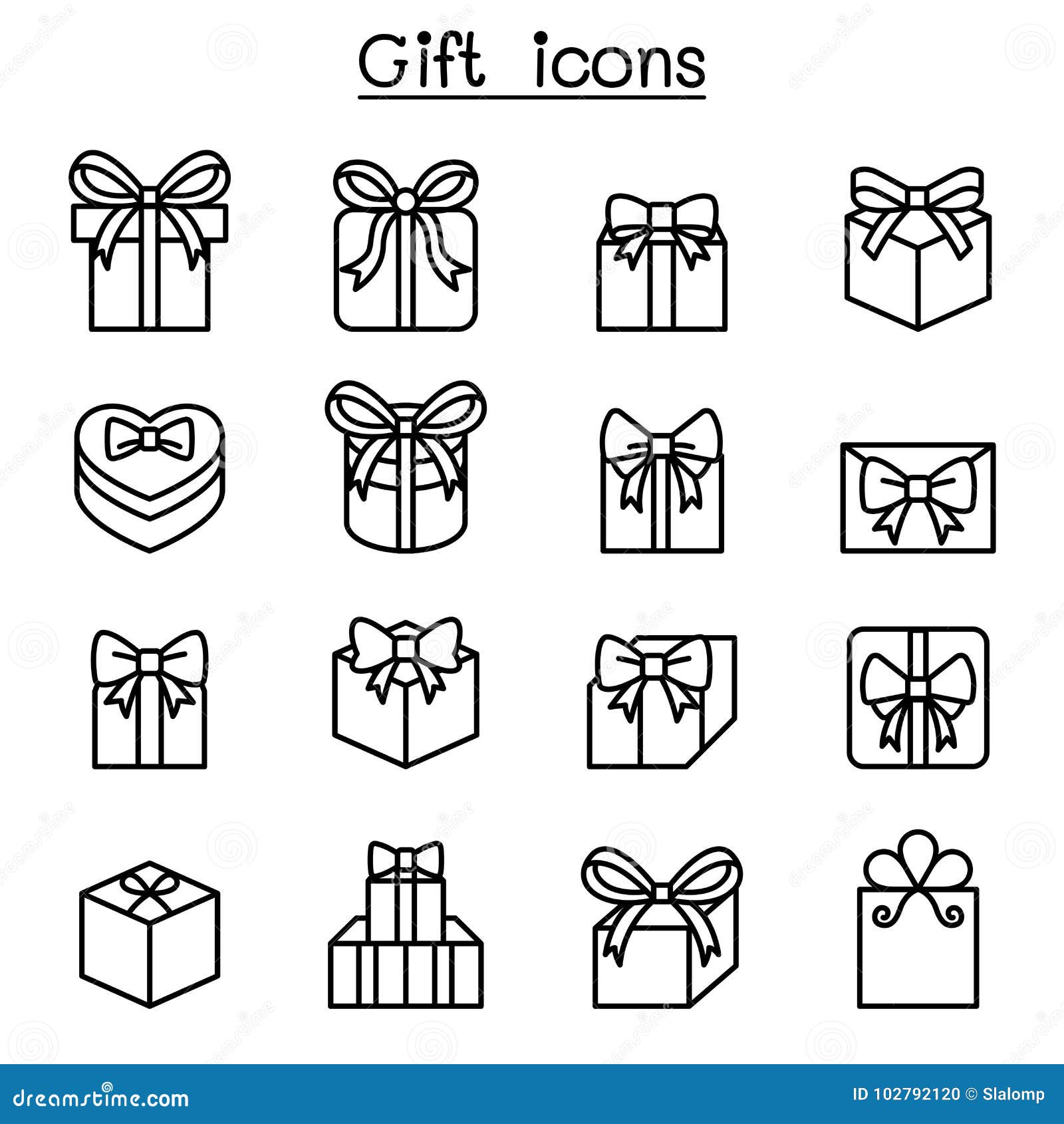 Gift Box Icon Set in Thin Line Style Stock Vector - Illustration of ...