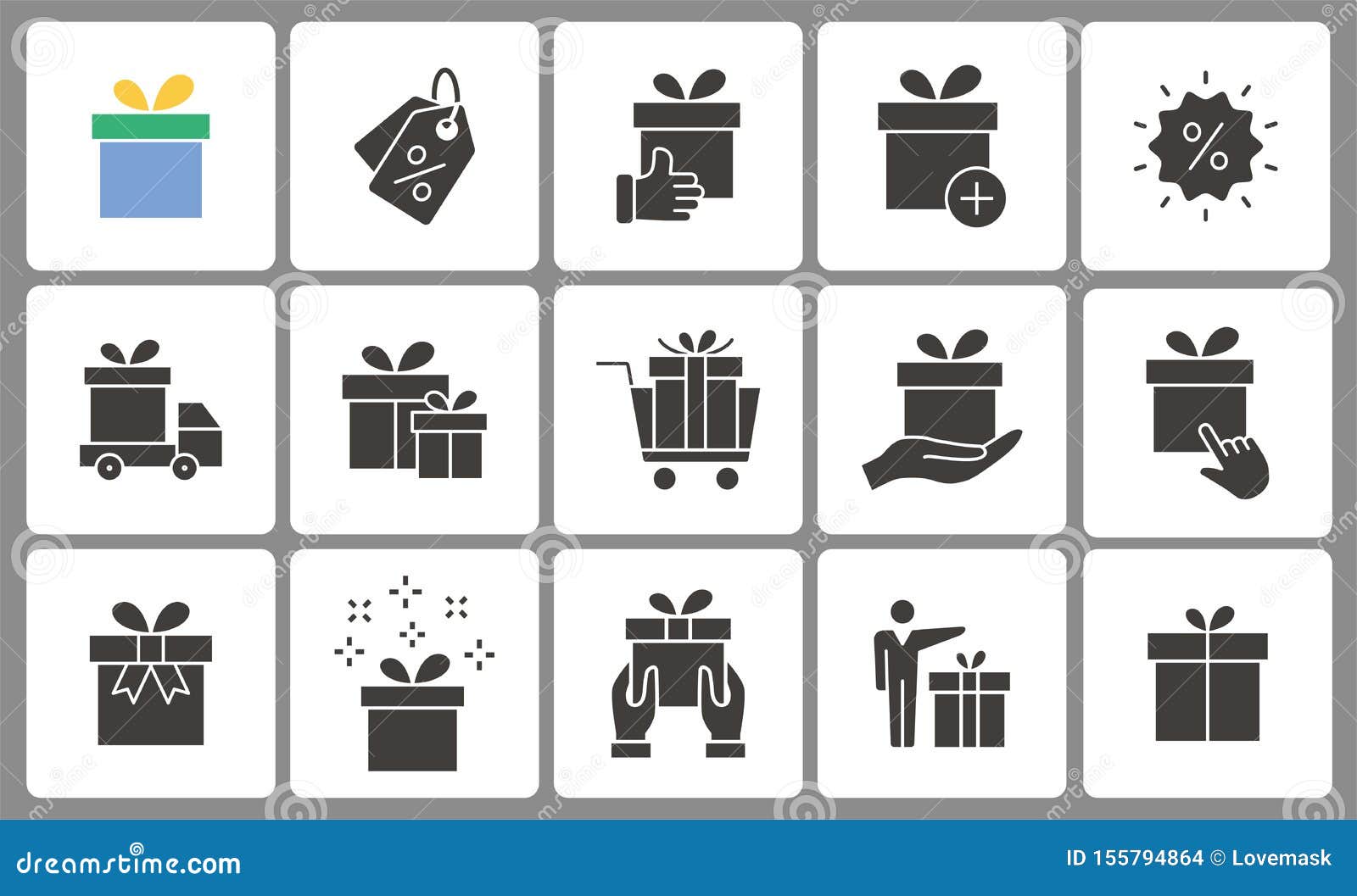 Gift Box Icons Set. Black Vector Illustration. Stock Vector ...