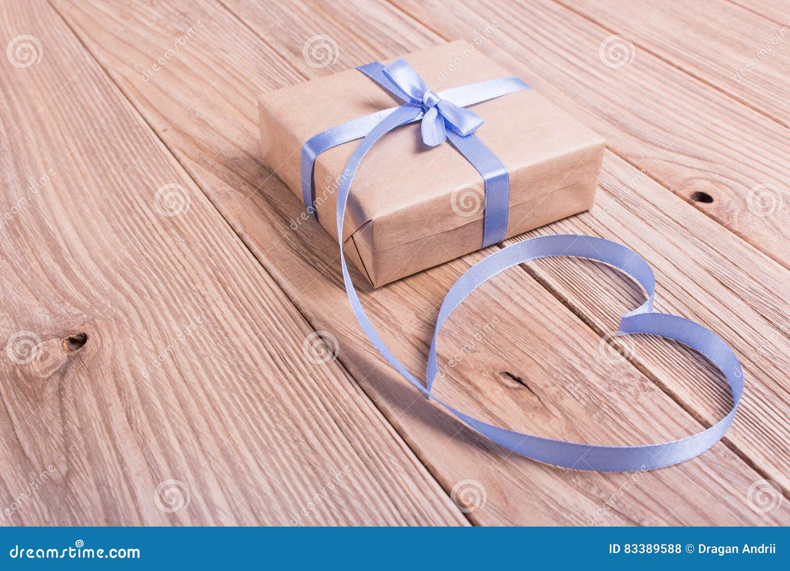 Gift Box of Kraft Paper with Ribbon in Shape Heart Stock Photo - Image ...