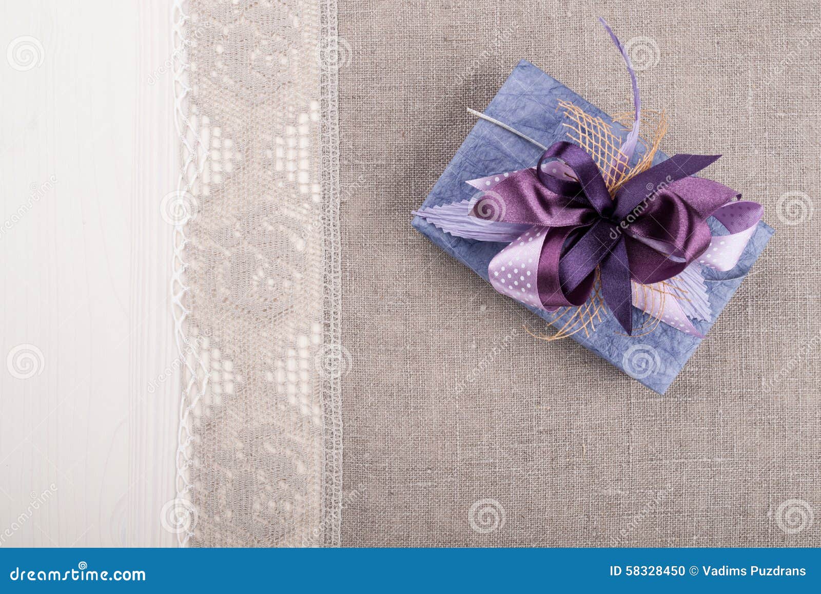 Gift Box on Linen Tablecloth Stock Photo - Image of decor, fabric: 58328450