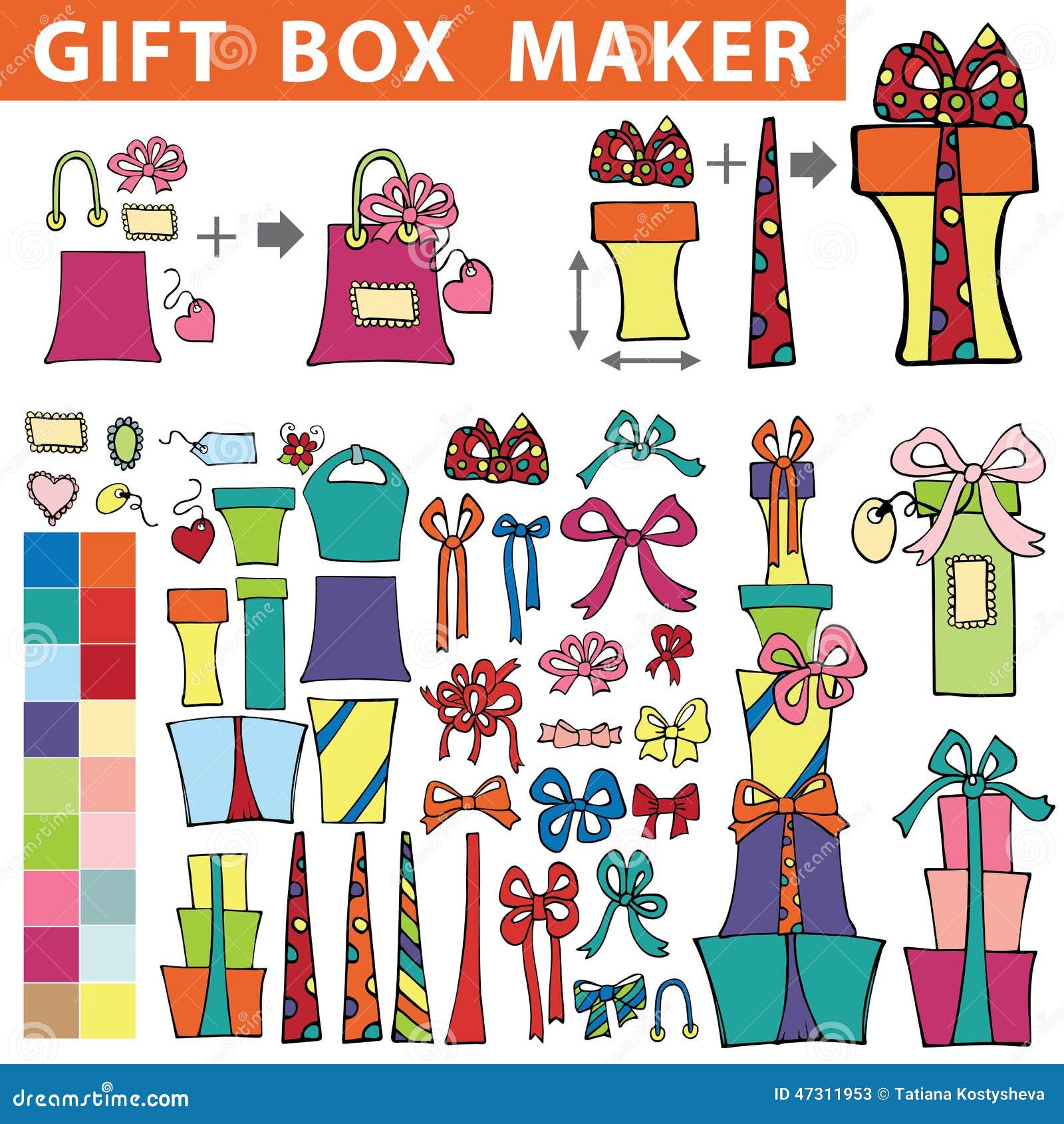 Gift Box Maker.Flat Doodle Set Stock Vector - Illustration of christmas ...