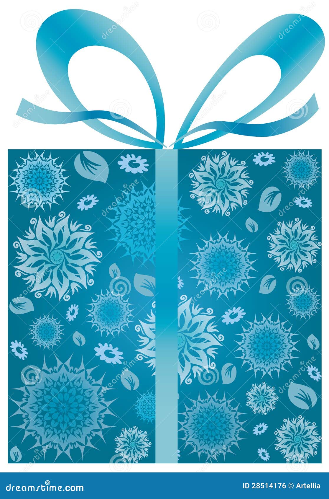 Gift Box with Mandala Pattern and Ribbon in Blue Colors Stock Vector ...