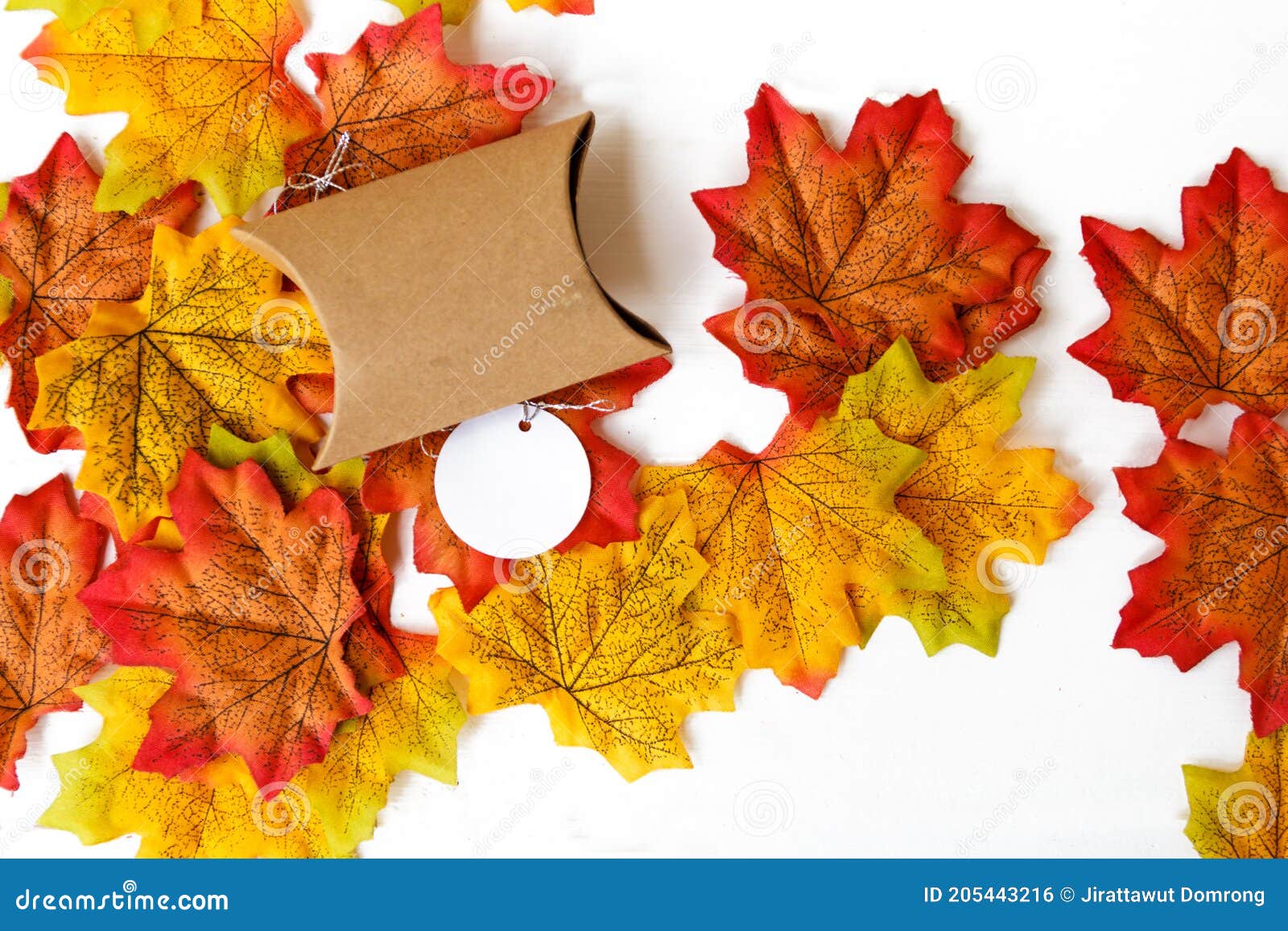 The Gift Box , Maple Leaf and Tag for Text with White Background Stock ...