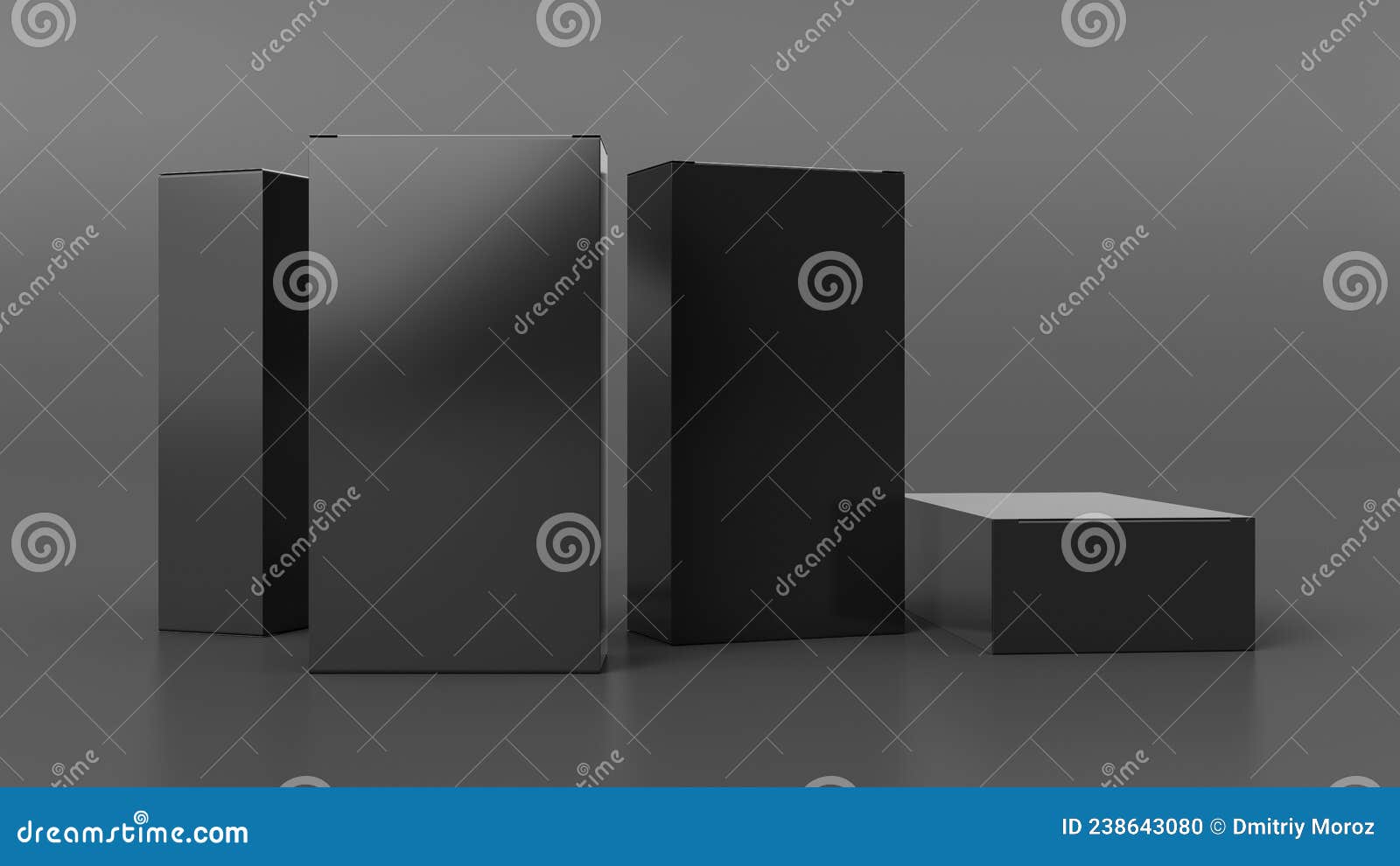 Gift Box Mock Up: Four Tall, Wide and Flat Black Boxes on Gray ...