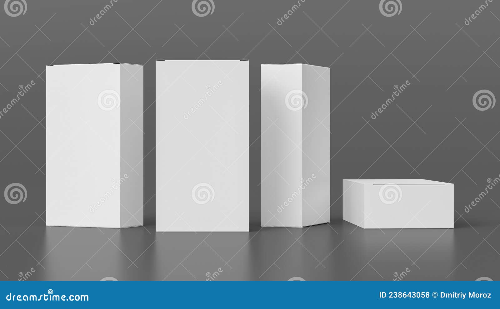 Gift Box Mock Up: Four Tall, Wide and Flat White Boxes on Gray ...