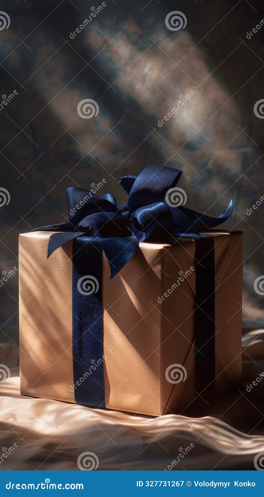 Gift Box with Navy Blue Ribbon in Dramatic Lighting Stock Image - Image ...