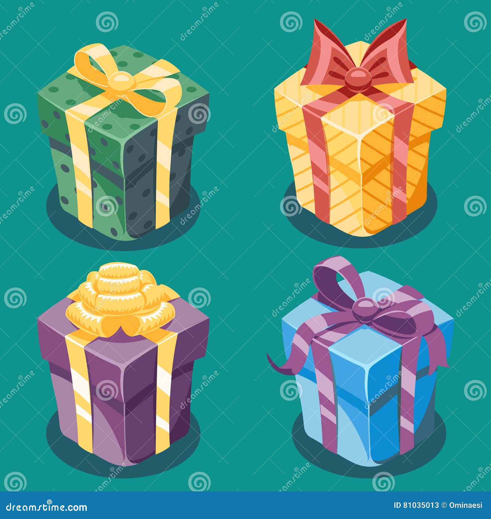 Gift Box New Year Cartoon Flat Design Icon Set Template Vector ...