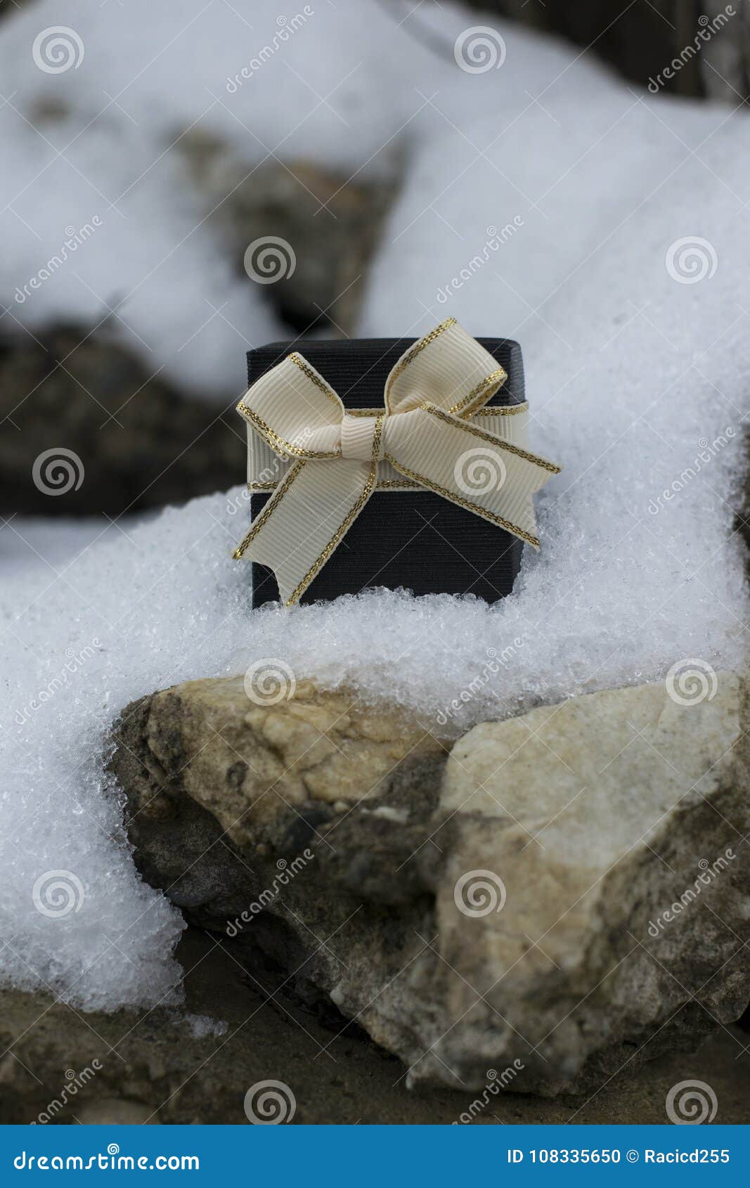 Gift box one the snow stock photo. Image of snow, forher - 108335650