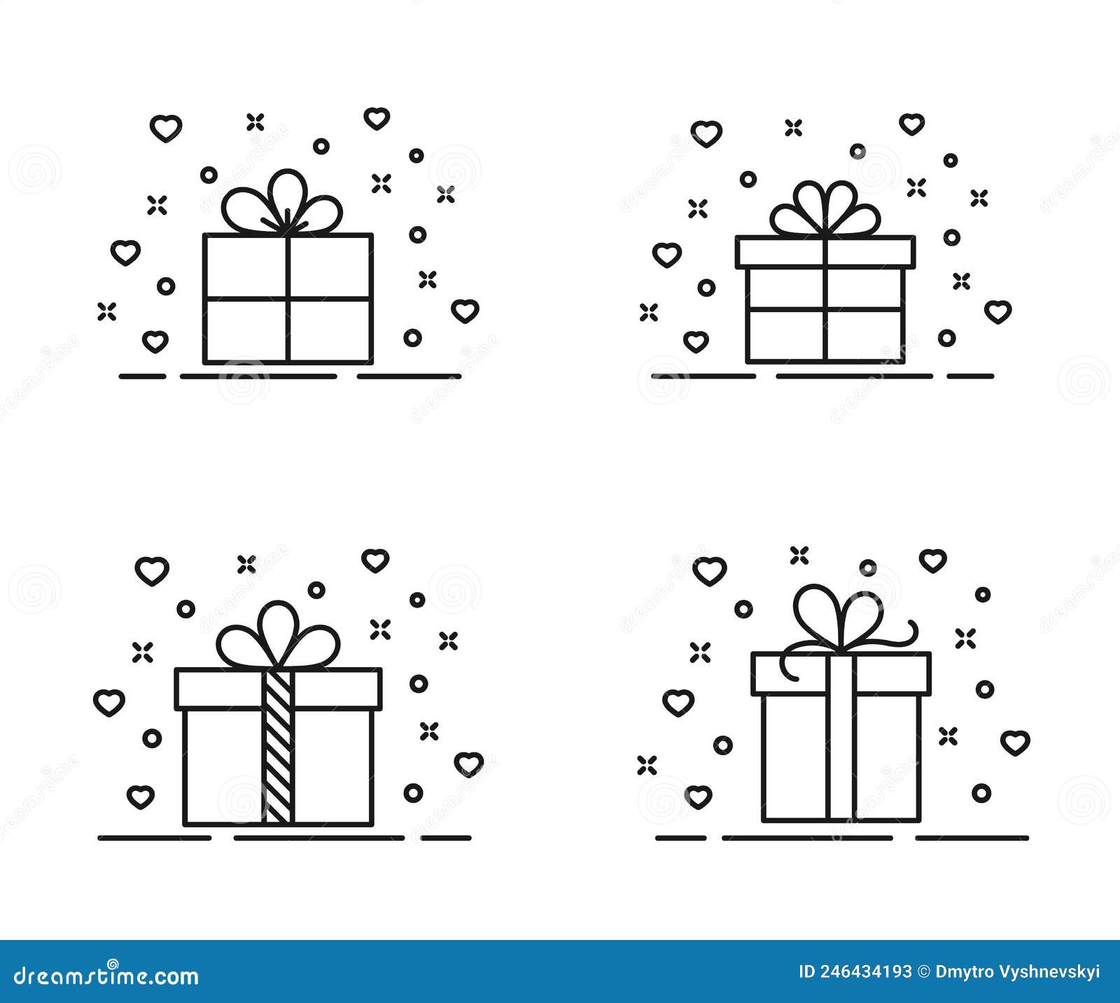 Gift Box Outline Flat Illustrations. Gift Box Line Illustrations Stock ...