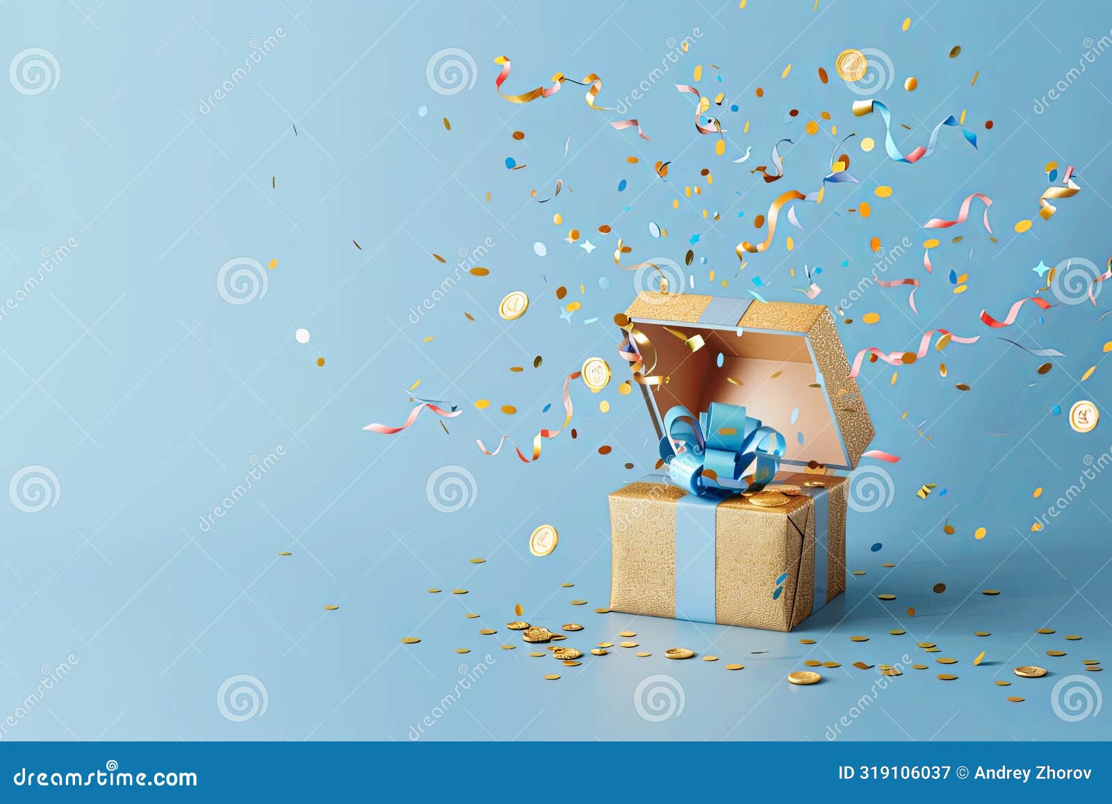 A Gift Box Overflowing with Confetti Falling Out of it in Celebration ...
