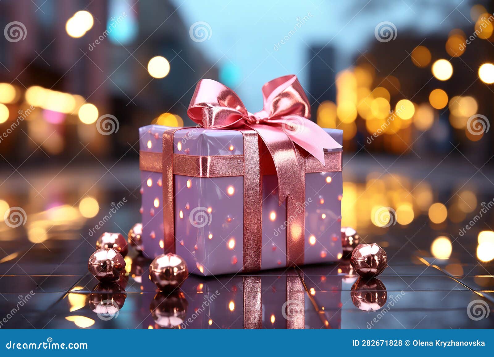 Gift Box with Pink Bow on the Background of Bokeh Effect. Generative AI ...