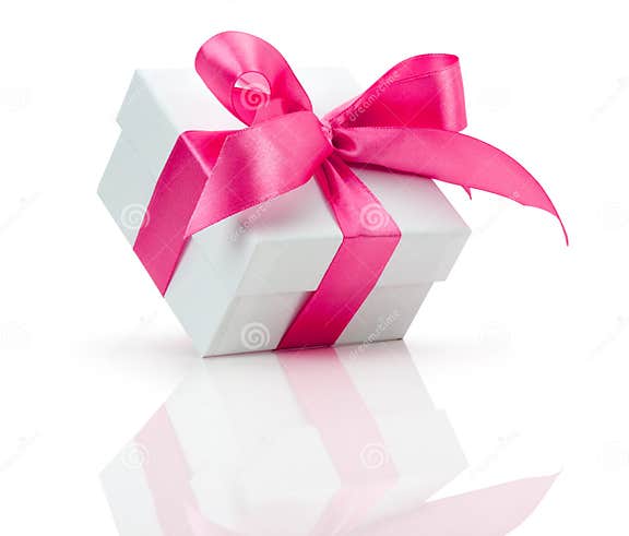 Gift Box with Pink Bow Isolated on the White Background Stock Photo ...
