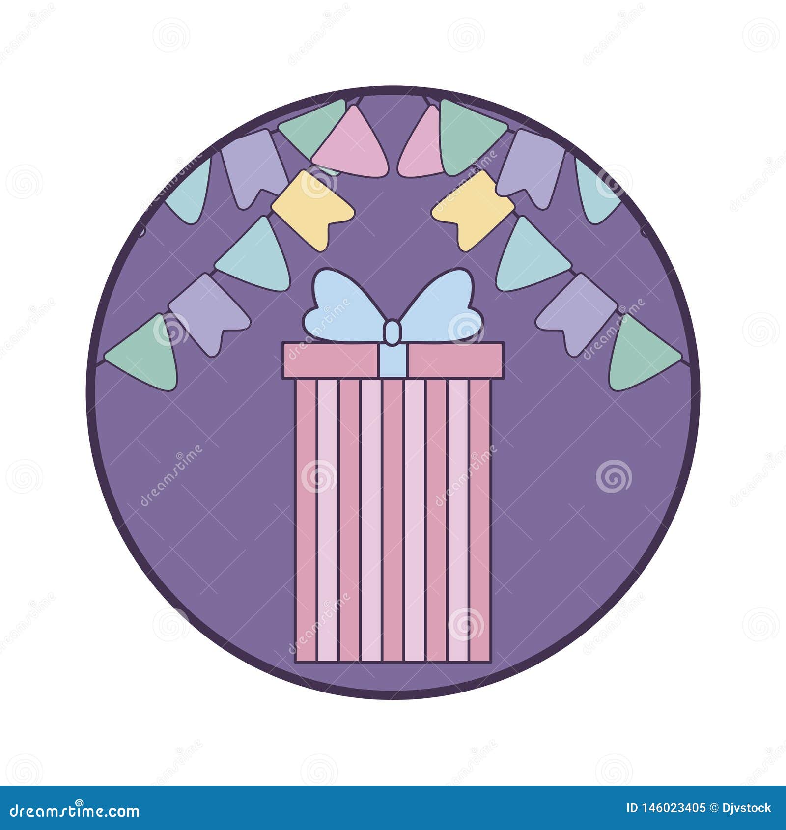 Gift Box Present in Frame Circular with Garlands Hanging Stock ...