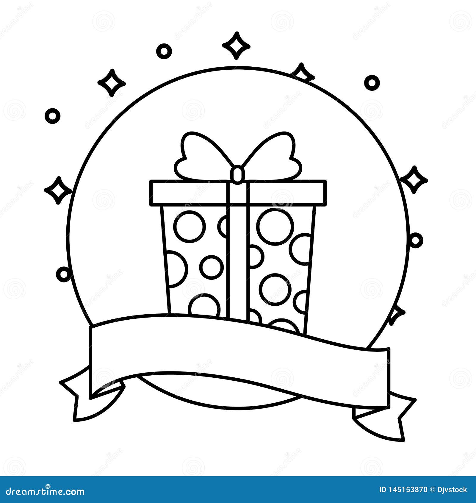 Gift Box Present in Frame Circular with Ribbon Stock Illustration ...