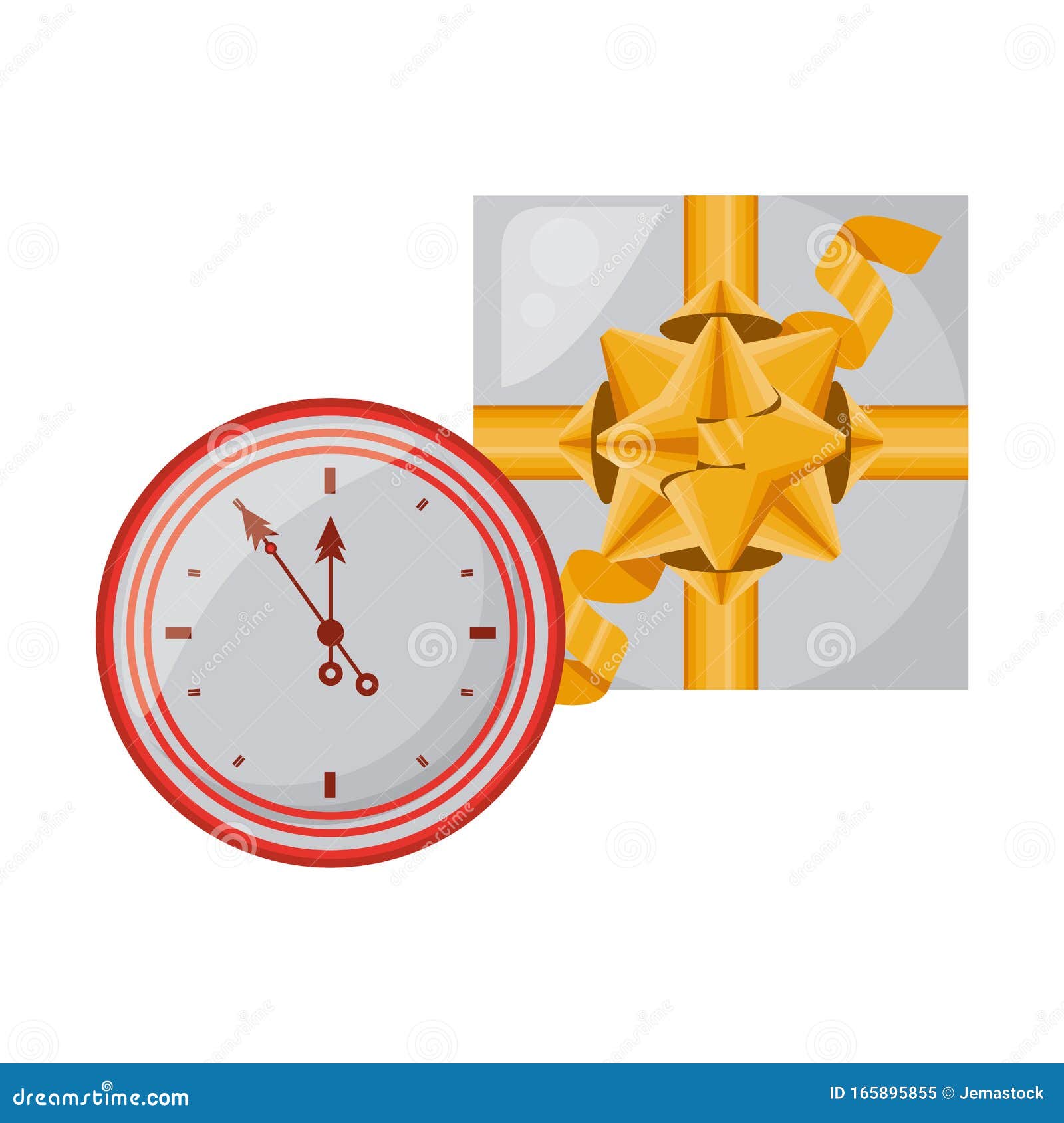 Gift Box Present with Time Clock Watch Stock Vector - Illustration of ...