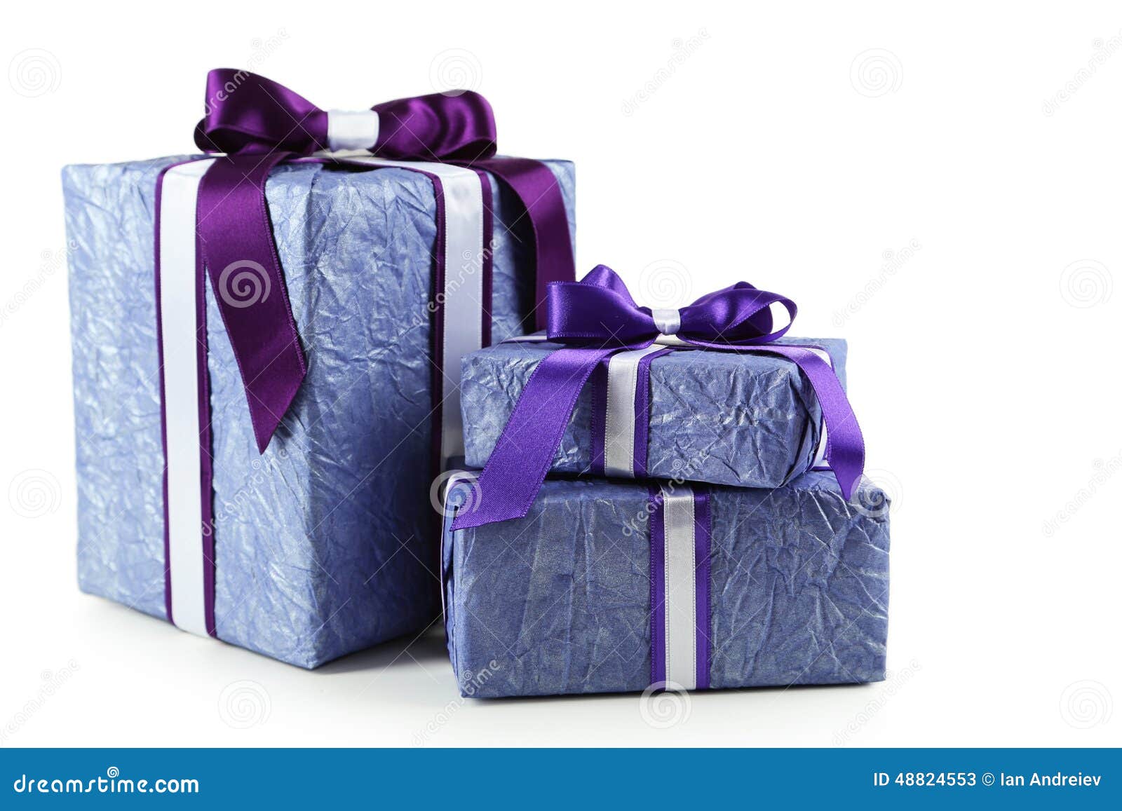 Gift Box with Purple Bow Isolated on a White Stock Image - Image of ...