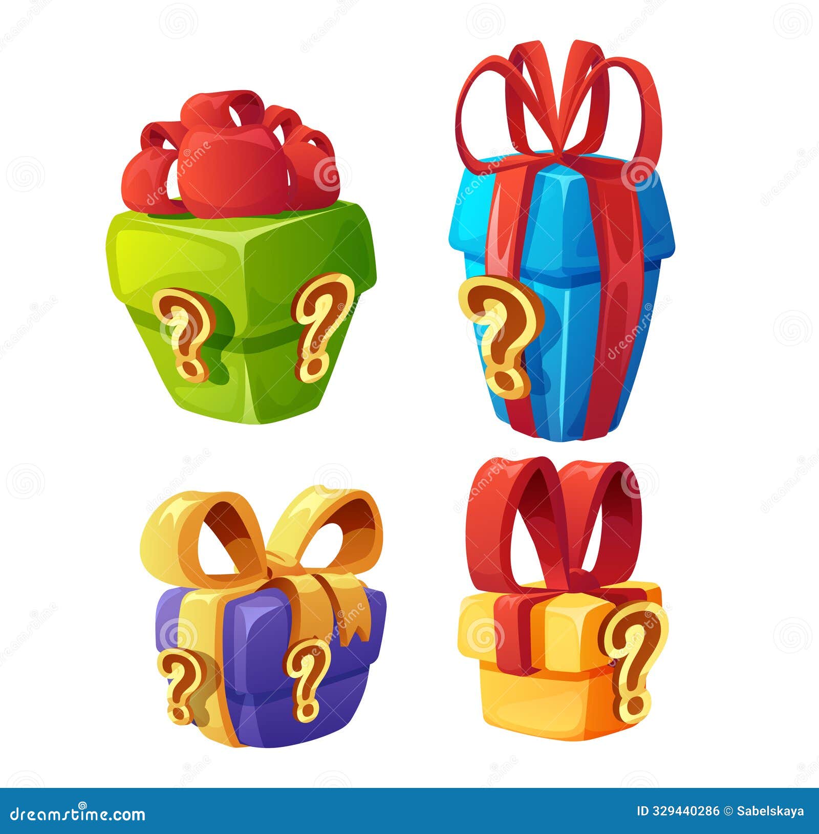 Gift Box with Question Mark Vector Set, Cartoon Reward Surprise Gift ...