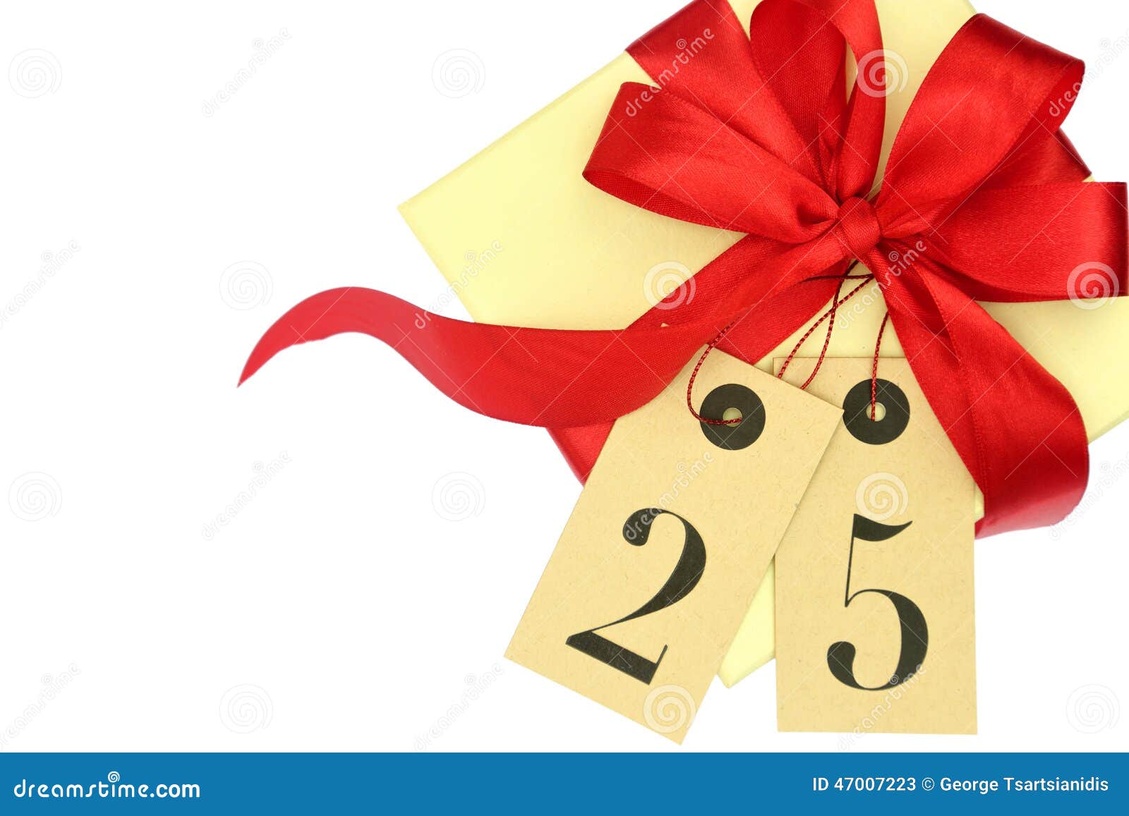 Gift Box with Red Bow and Tags with Number 25 Stock Image - Image of ...