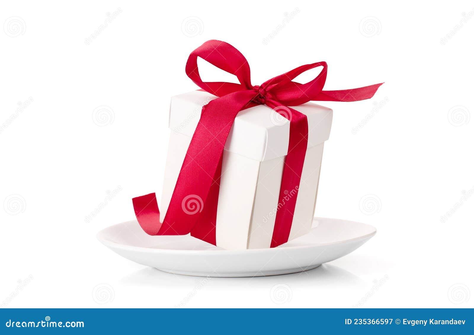 Gift Box with Red Ribbon on Plate Stock Image - Image of party ...