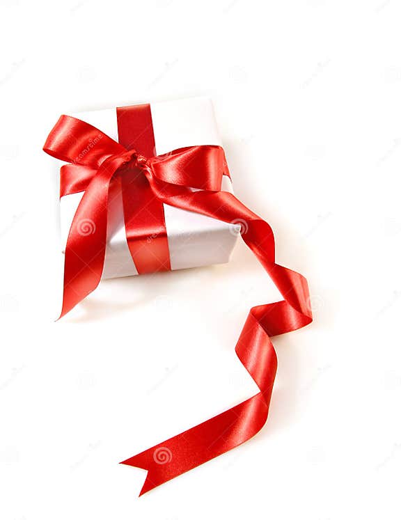 Gift Box with Red Satin Ribbon Stock Image - Image of decor, christmas ...