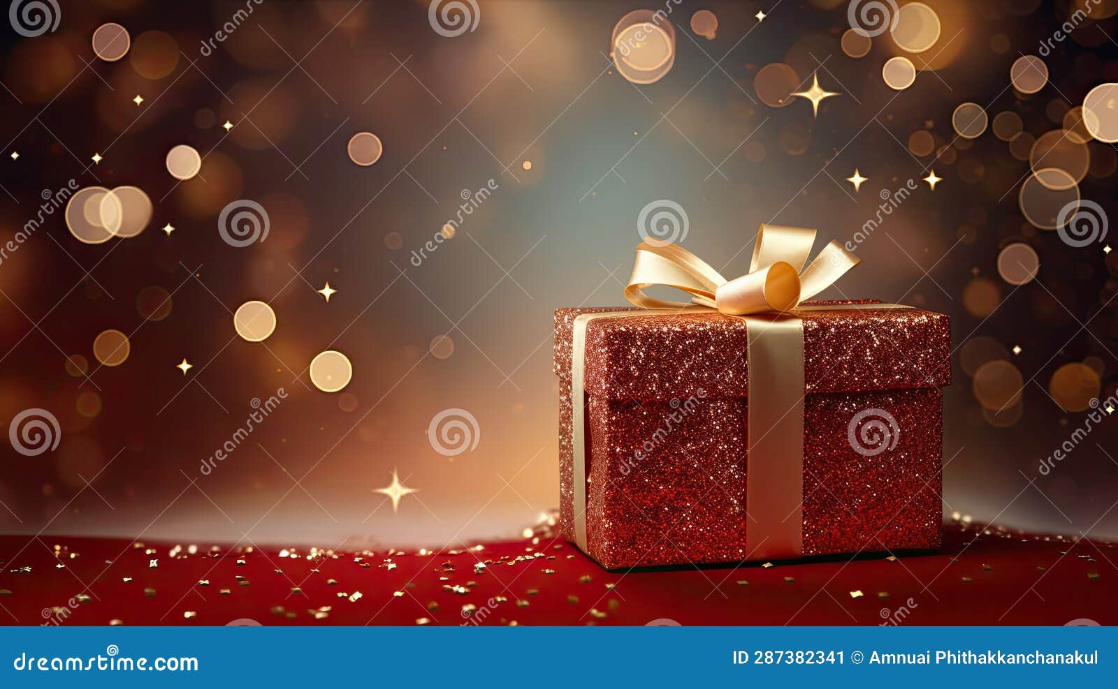 Gift Box in Red Wrapper and Golden Bow. Stock Illustration ...