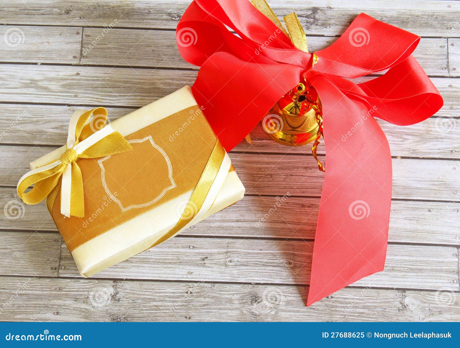 Gift Box and Ribbon Over Wooden Background Stock Image - Image of ...